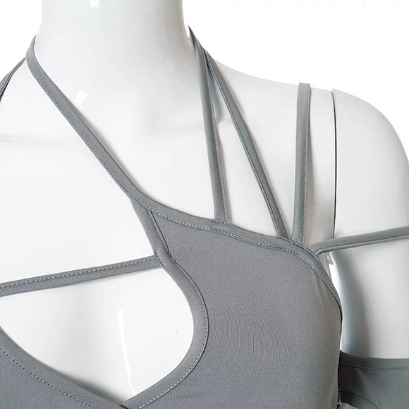 Tops | Grey Cut Out Strappy Long Sleeve Crop Top | Poshmark